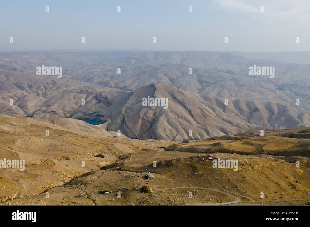 looking out from the Kings Highway in Jordan across the desert with ...