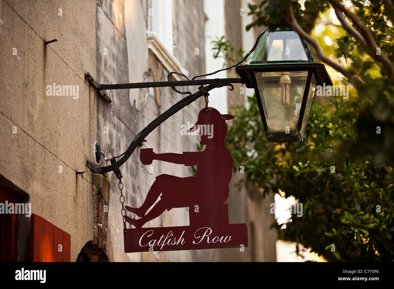 Catfish row marker on historic houses along Church Street Charleston ...