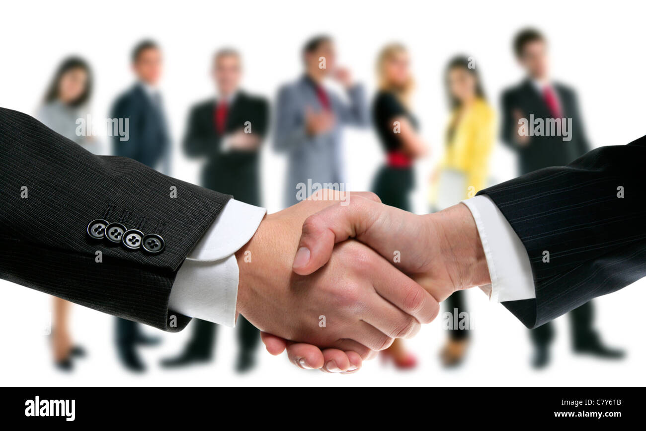 business people handshake with company team in background Stock Photo ...