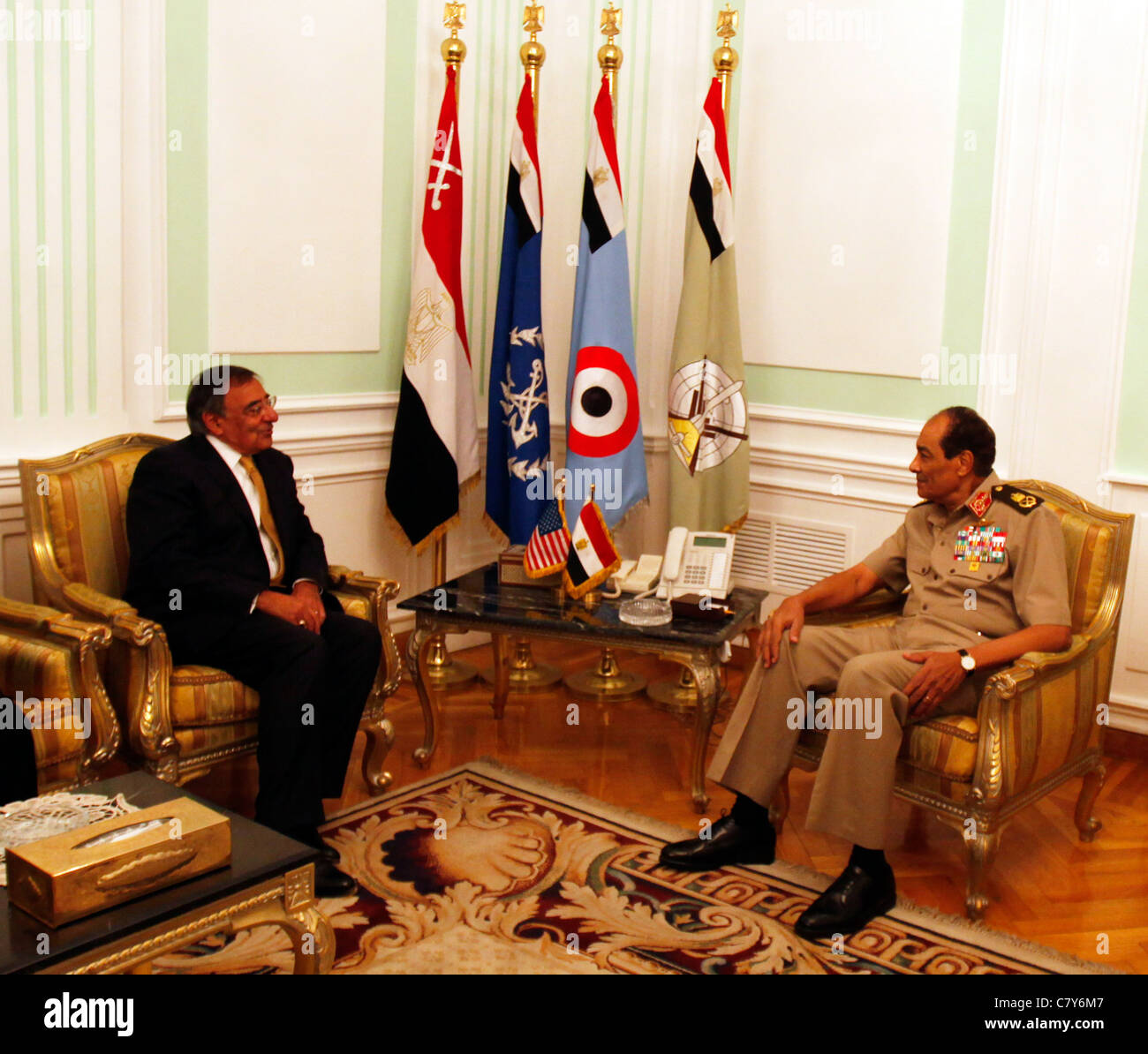 Field Marshal Mohamed Tantawi (R), head of the ruling Supreme Council ...