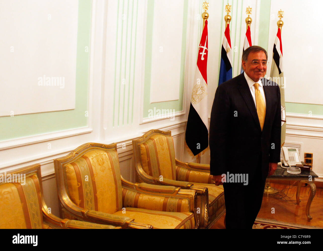 U.S. Secretary of Defense Leon Panetta looks on at the start of his ...