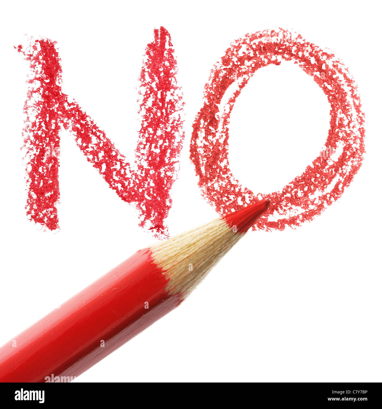 Crayon writing word NO over white background Stock Photo - Alamy