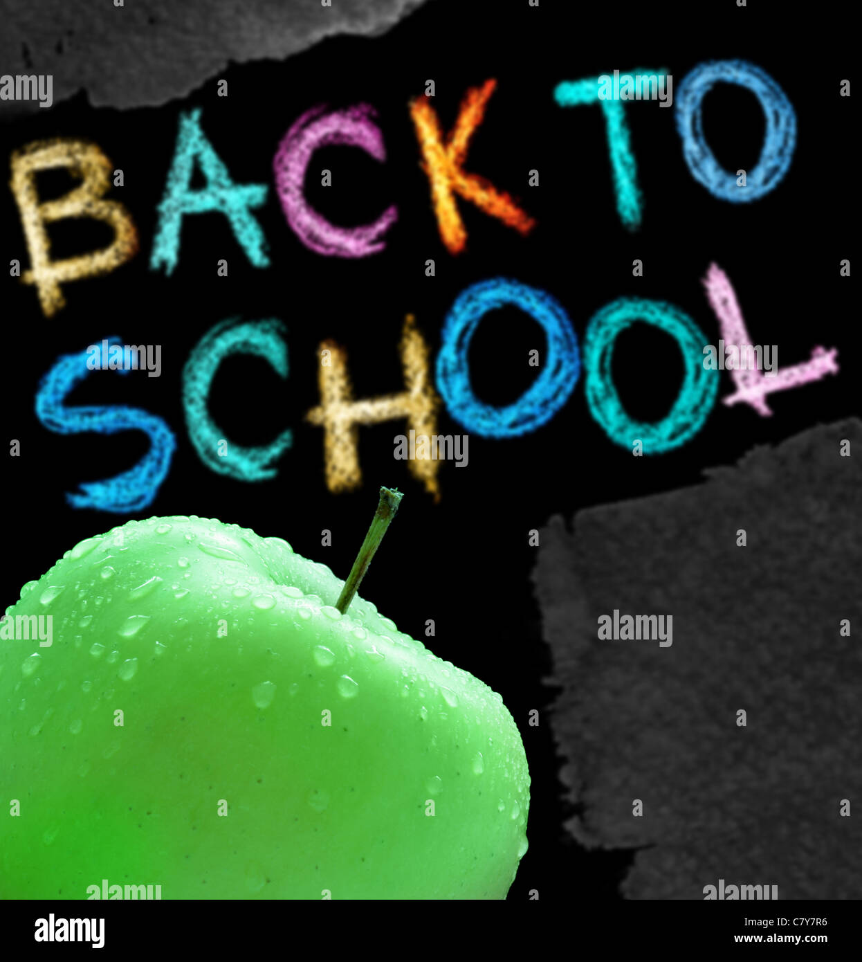 Apple and back to school text Stock Photo - Alamy