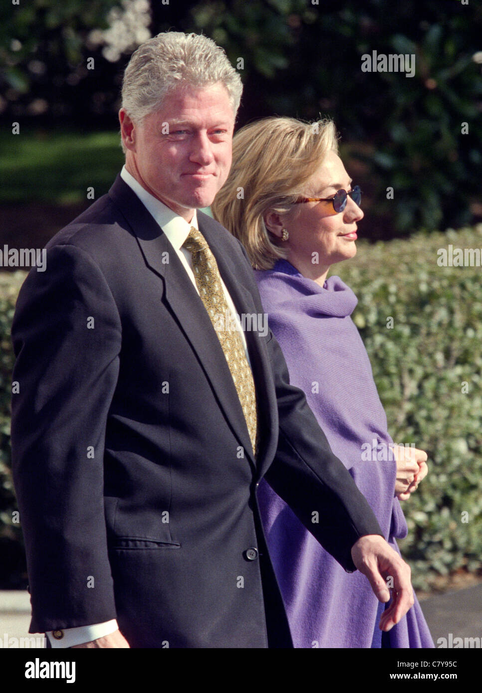 President Bill Clinton and wife Hillary depart the White House for a ...
