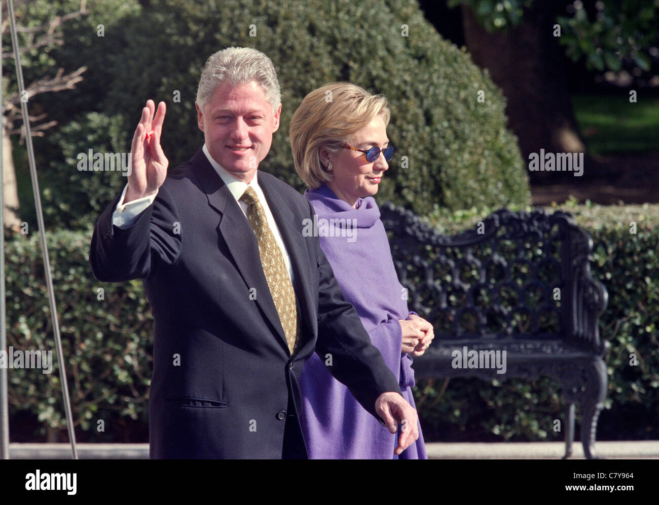 President Bill Clinton and wife Hillary depart the White House for a ...