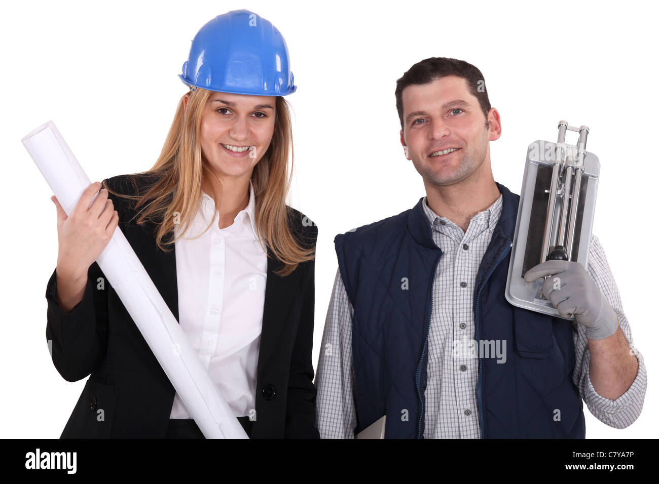 Builder and architect stood together Stock Photo - Alamy