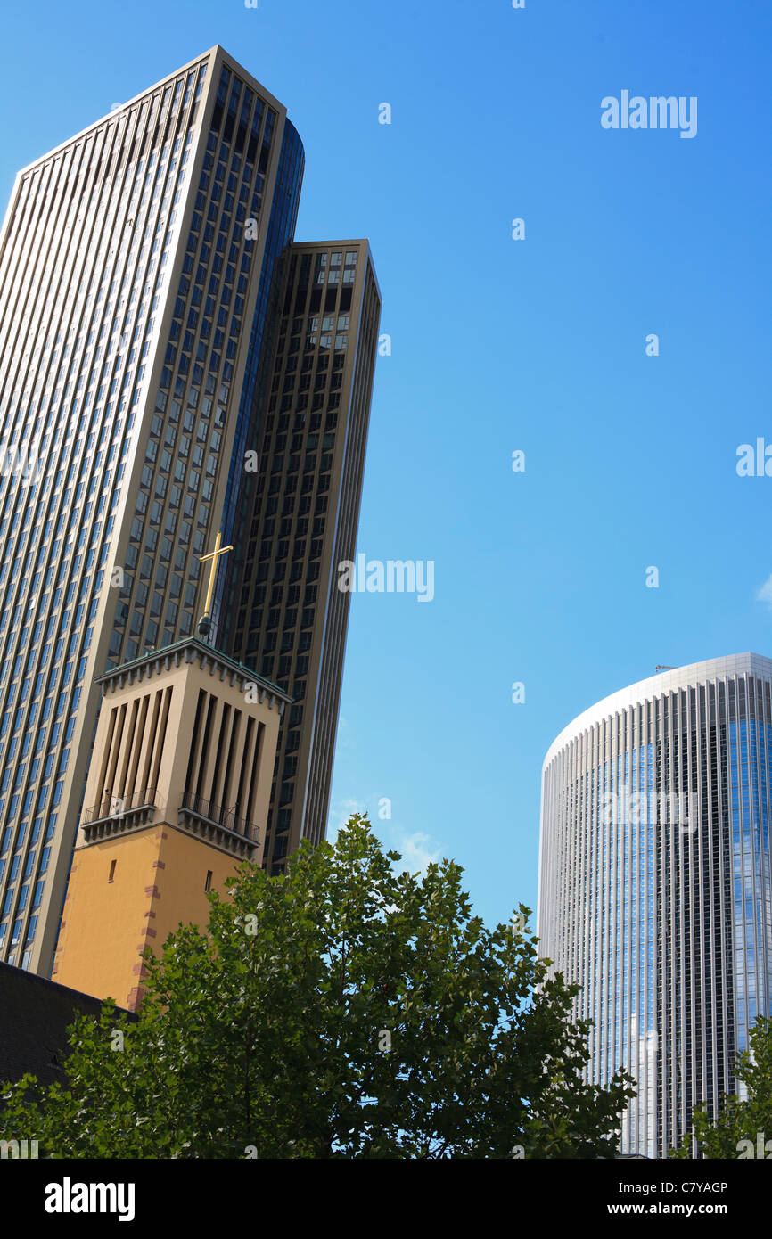 The trade fair tower in Frankfurt am Main known as the Messeturm Stock ...