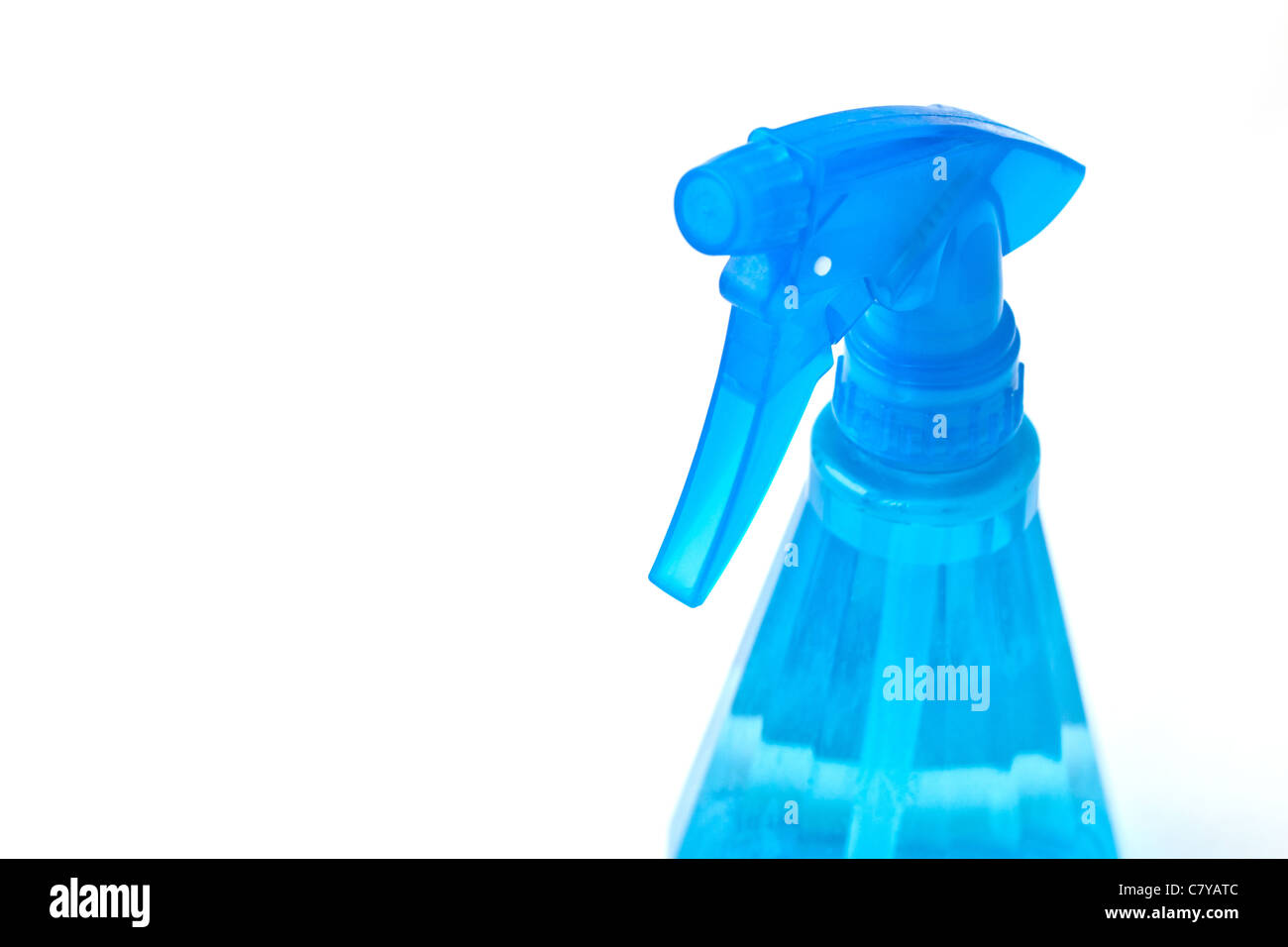 Translucent blue spray bottle against pure white background Stock Photo ...