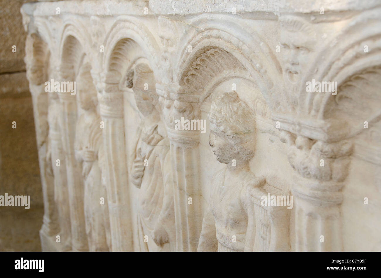 Turkey, Ephesus. Ephesus Museum. Detail of marble crypt from Ephesus ...
