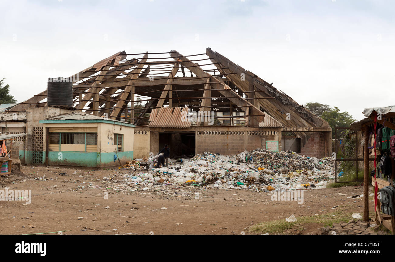 The remains of an indoor market damaged by fire, Nairobi, Kenya Stock ...