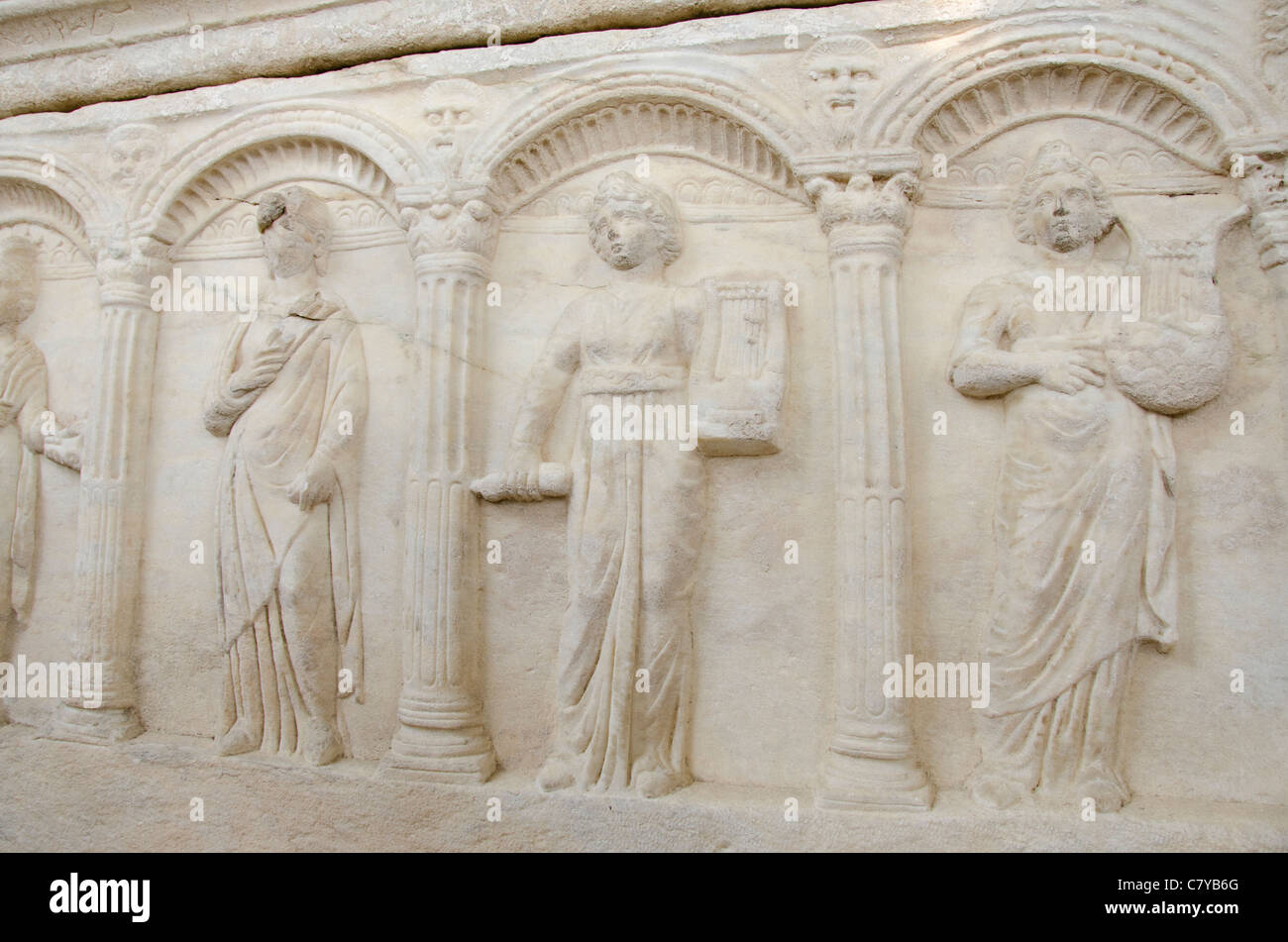 Turkey, Ephesus. Ephesus Museum. Marble crypt from Ephesus, Muse detail ...