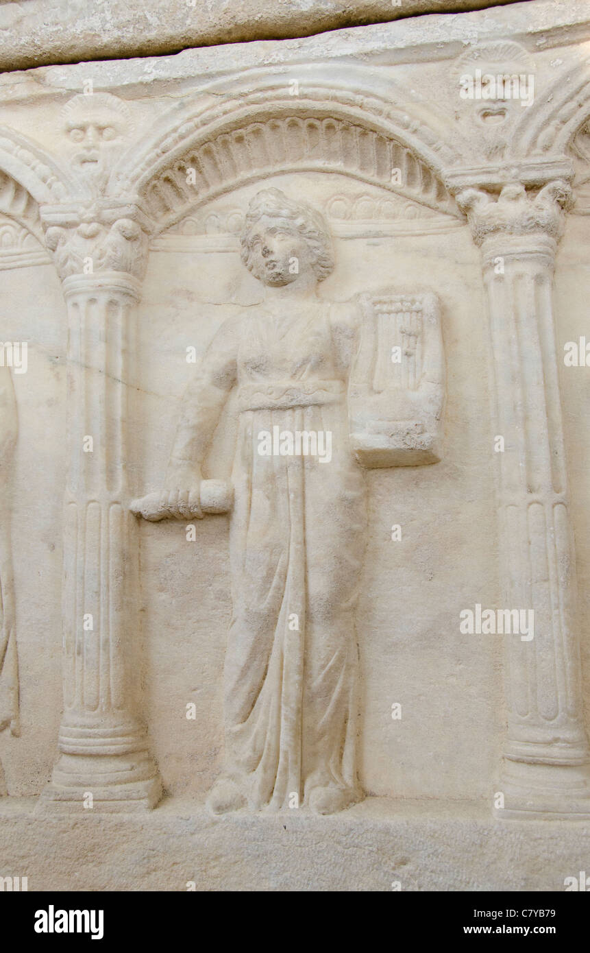 Turkey, Ephesus. Ephesus Museum. Marble crypt from Ephesus, Muse detail ...