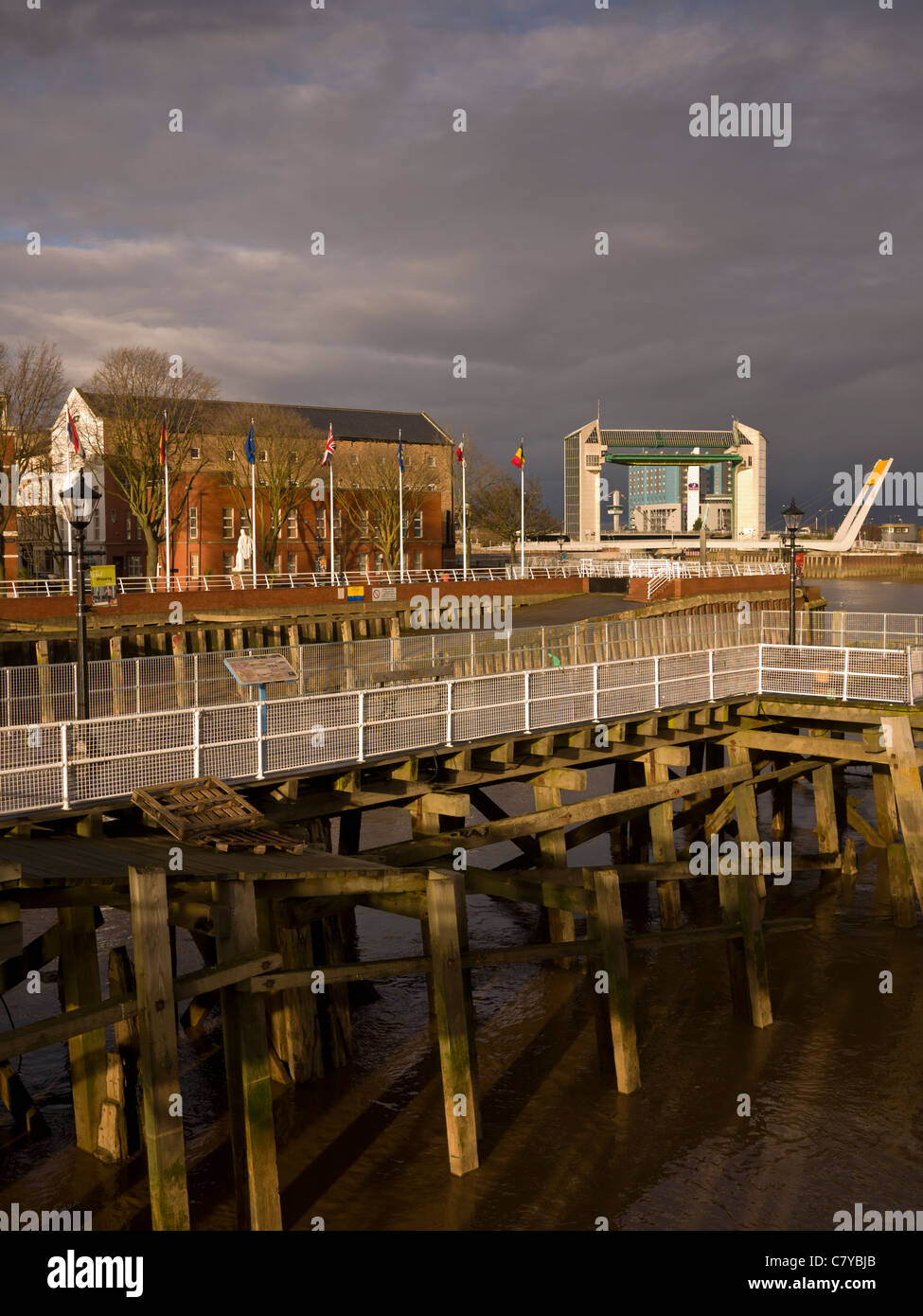 Tidal barrier, Hull waterfront on the River Humber, East Yorkshire ...