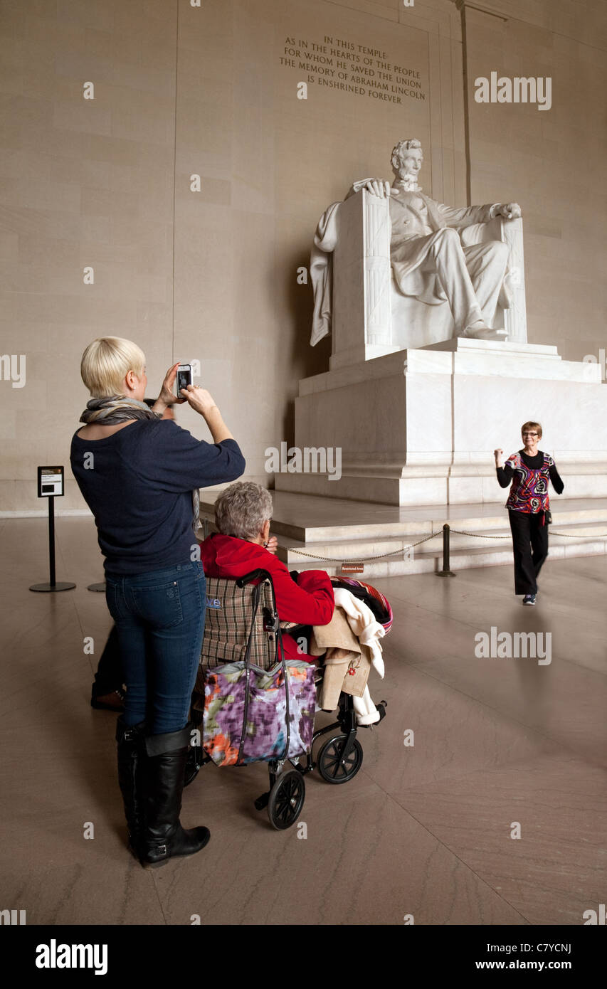 Disabled tourist in a wheelchair at the Lincoln Memorial, Washington DC ...