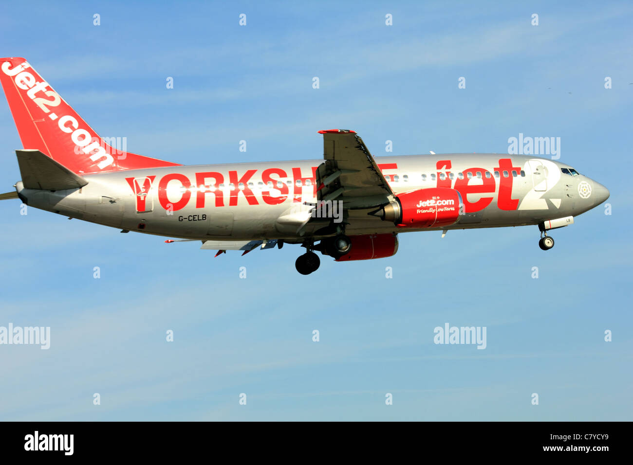Boeing 737 Jet on a Holiday Flight G-CELB Yorkshire Stock Photo - Alamy