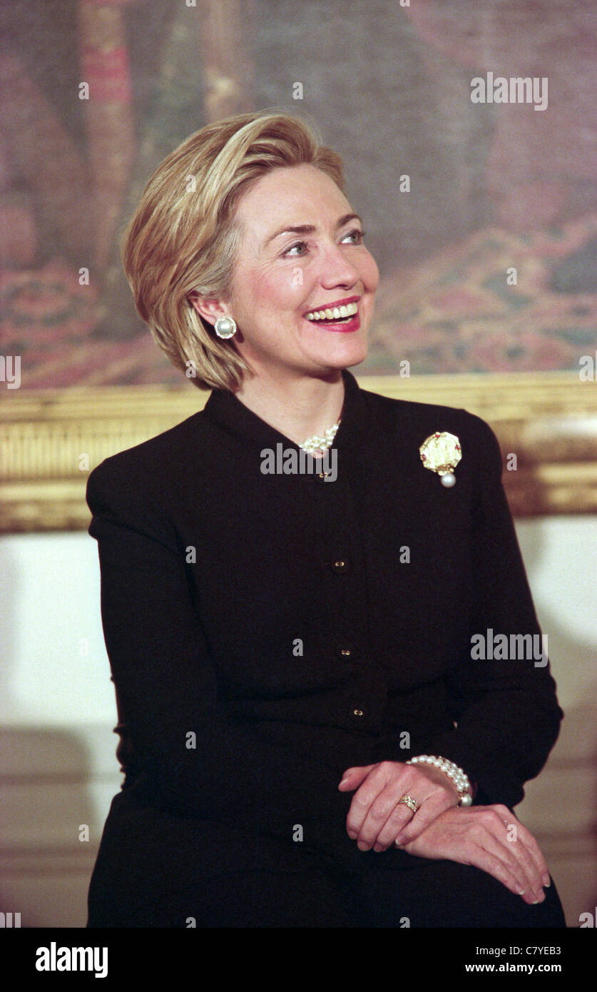 First lady Hillary Clinton smiles during an event at the White House ...