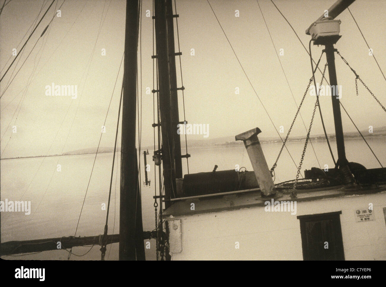 boat section with mast and small funnel Stock Photo - Alamy