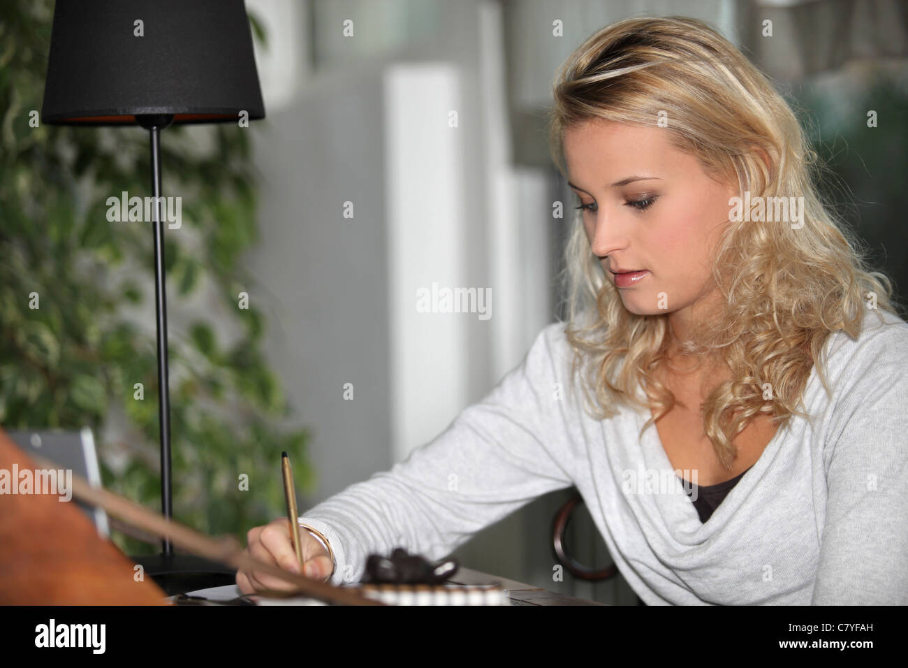 Young woman student doing homework Stock Photo - Alamy