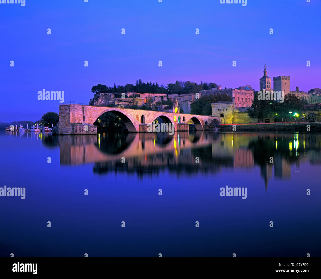 Pont de Avignon, stone bridge, night View, Twilight, Dusk Stock Photo ...
