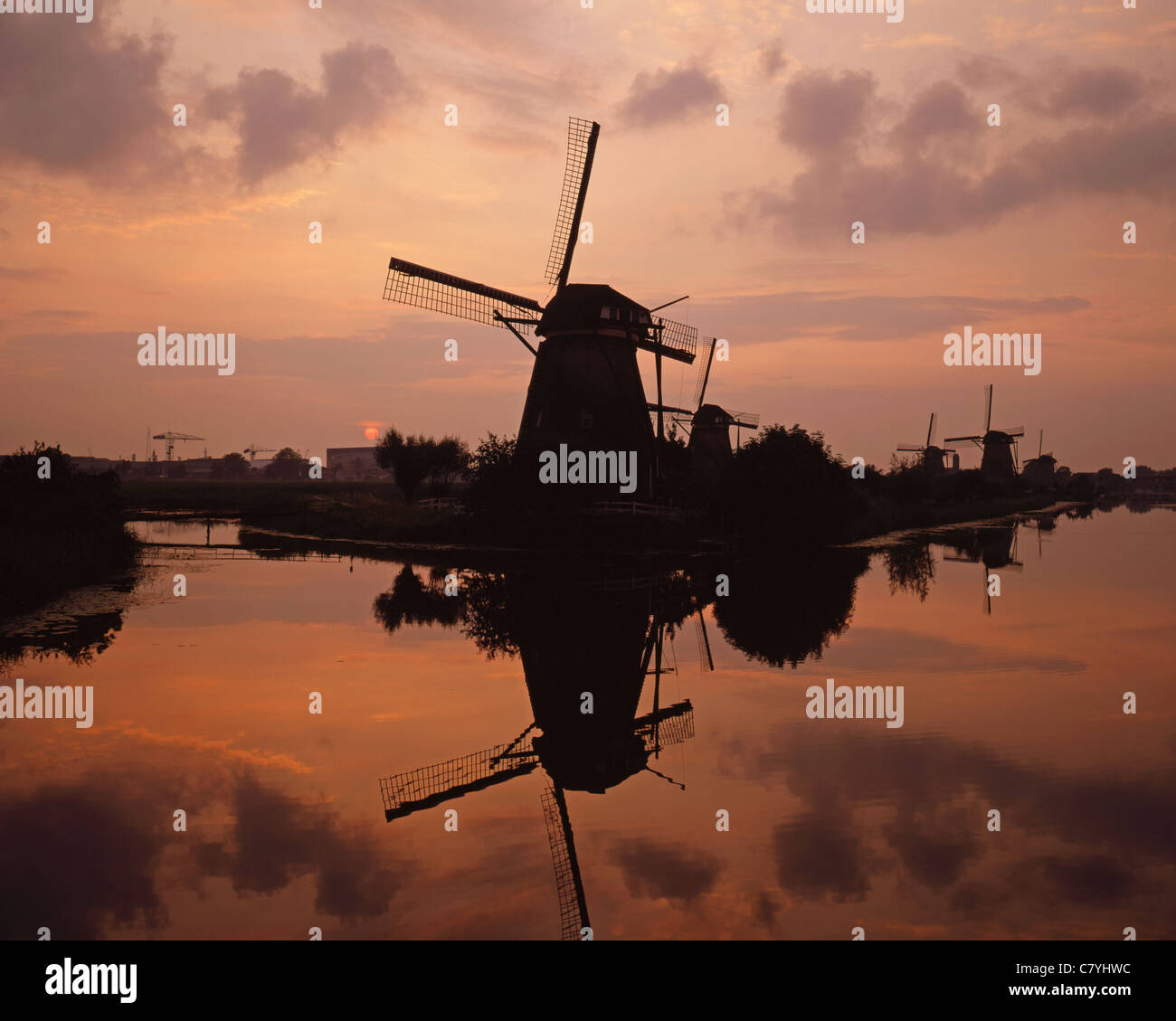 windmill, Evening Scene, landscape, Canal Stock Photo - Alamy