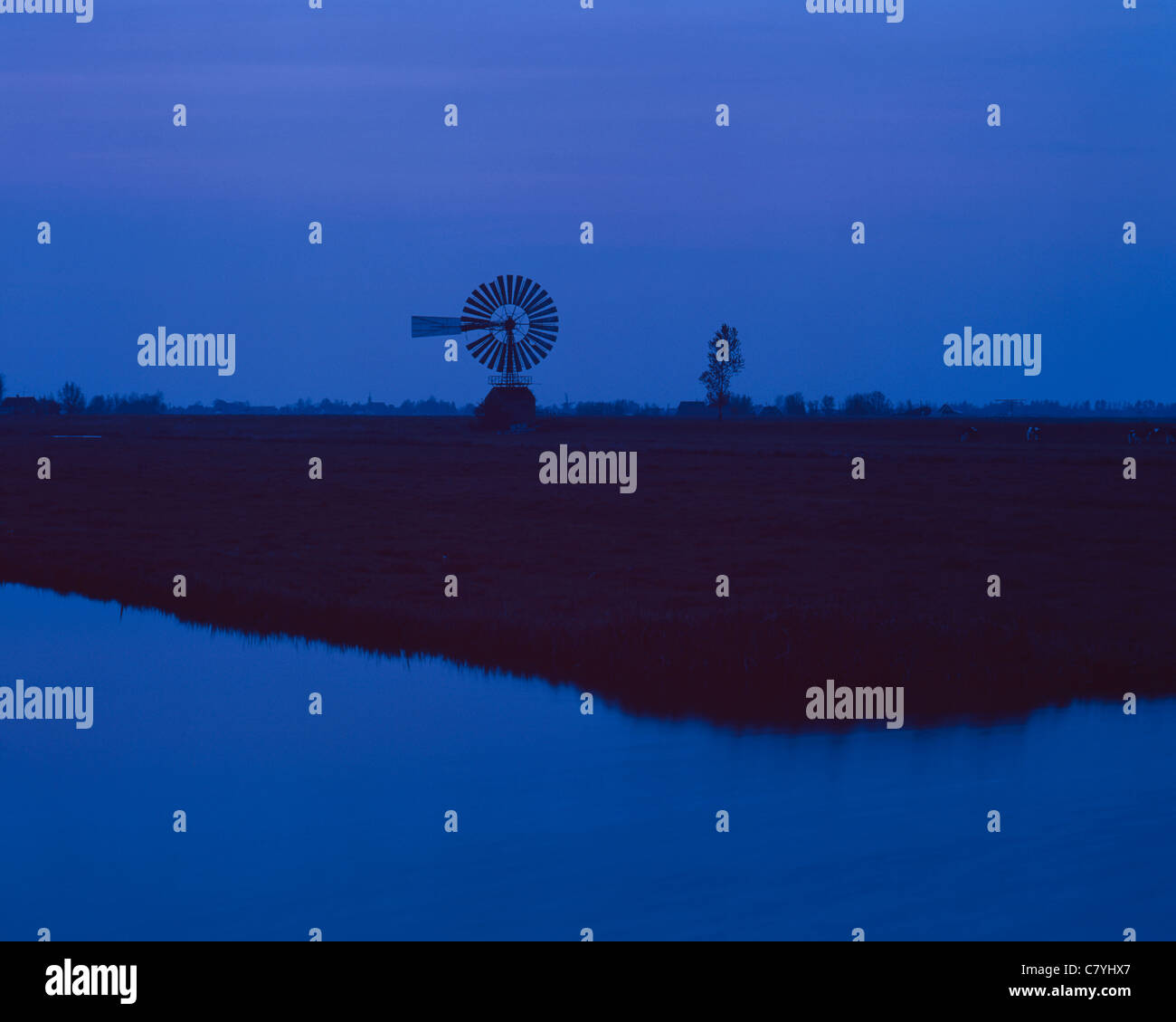 windmill, Evening Scene, landscape, Twilight, Dusk, Canal Stock Photo ...