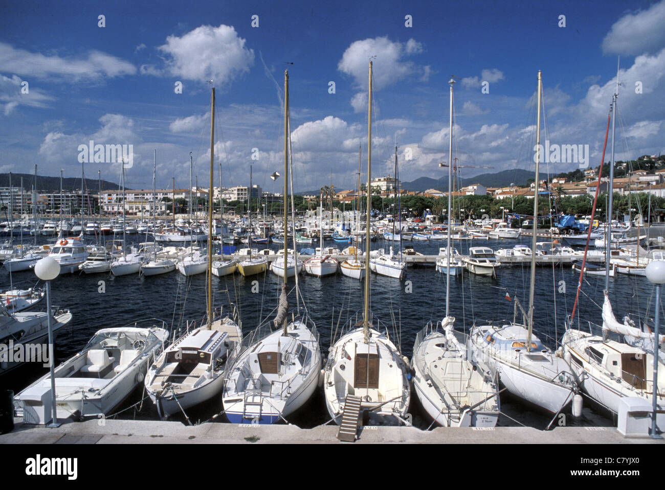 France, Cote d'Azur - Provence, Sainte Maxime, view across the old port ...