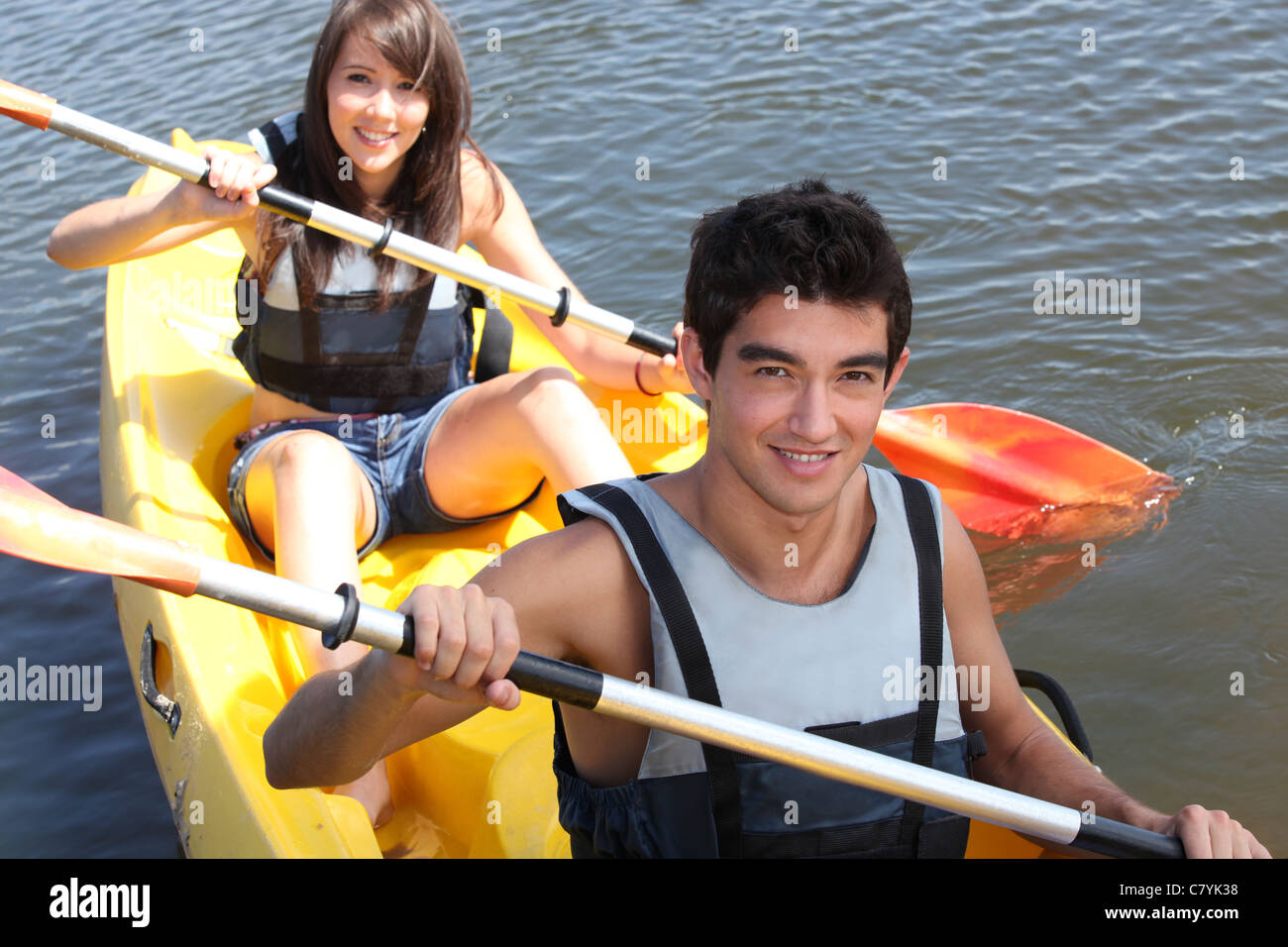 couple on kayak Stock Photo - Alamy