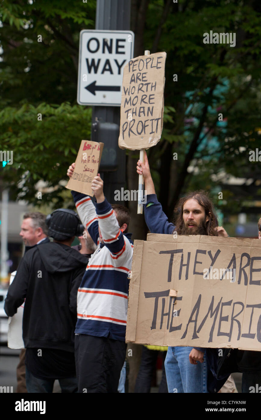 Occupy Seattle Demonstrators March in Noontime Parade, Downtown ...