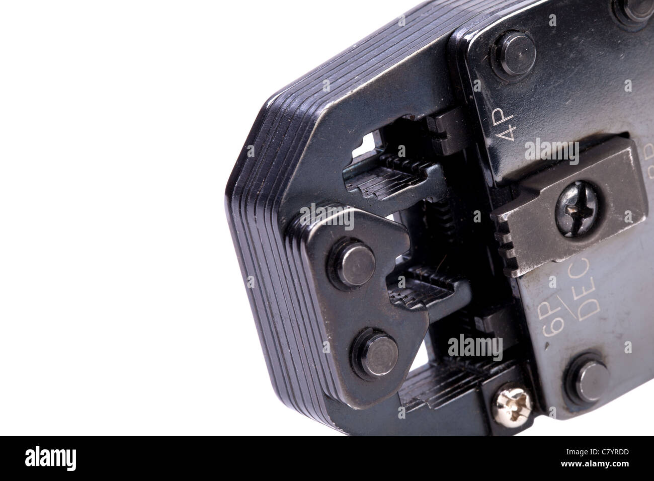 Blue network crimp tool isolated on white background Stock Photo - Alamy