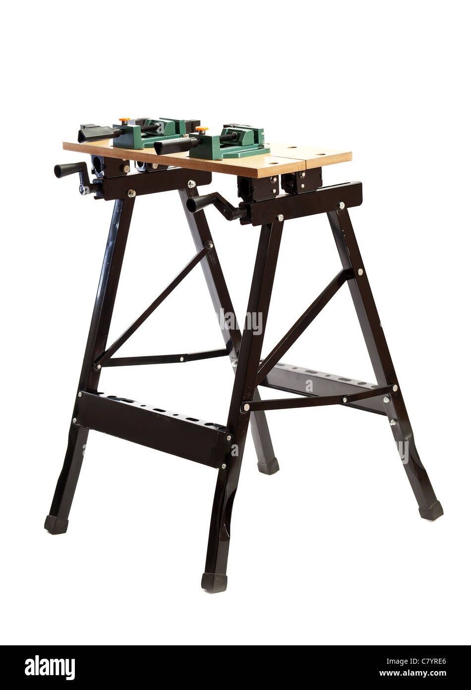 Work bench with clamp isolated on white background Stock Photo - Alamy