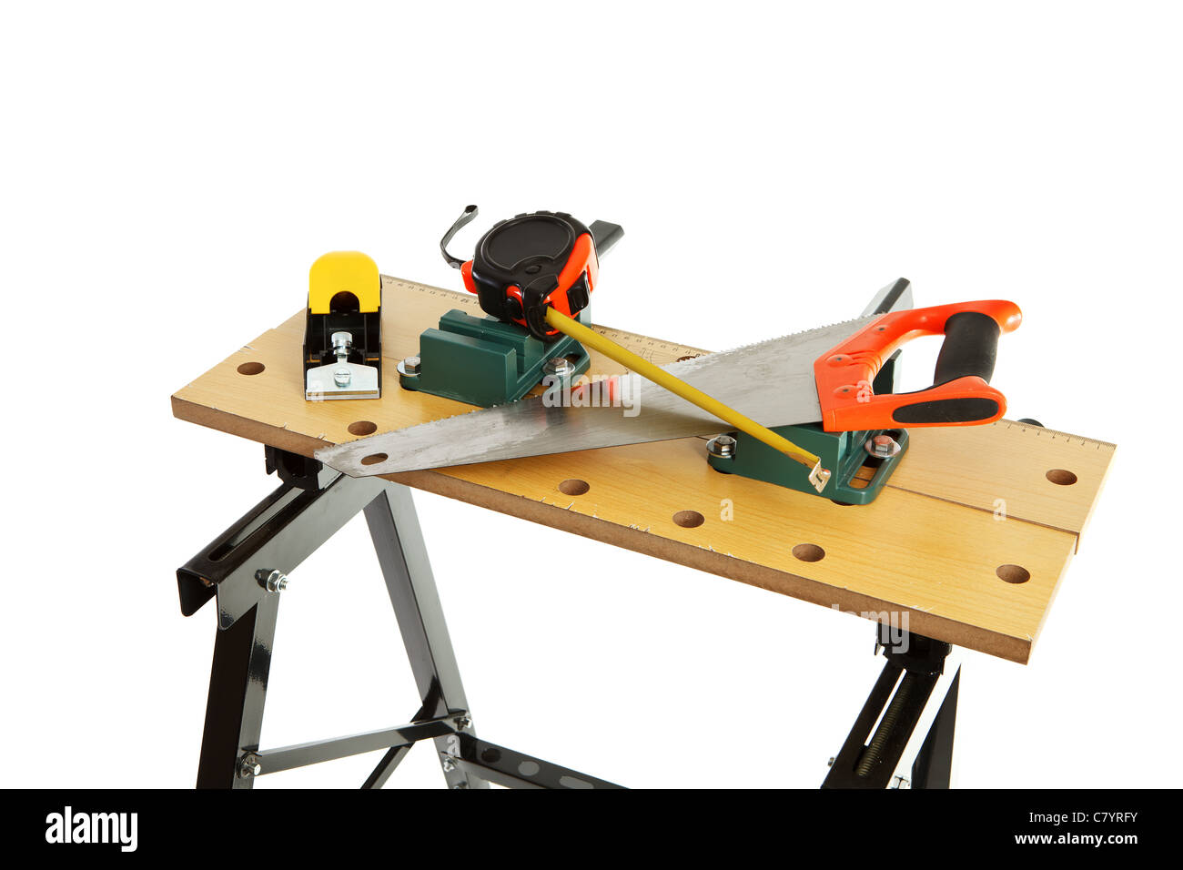 Work bench with clamp isolated on white background Stock Photo - Alamy