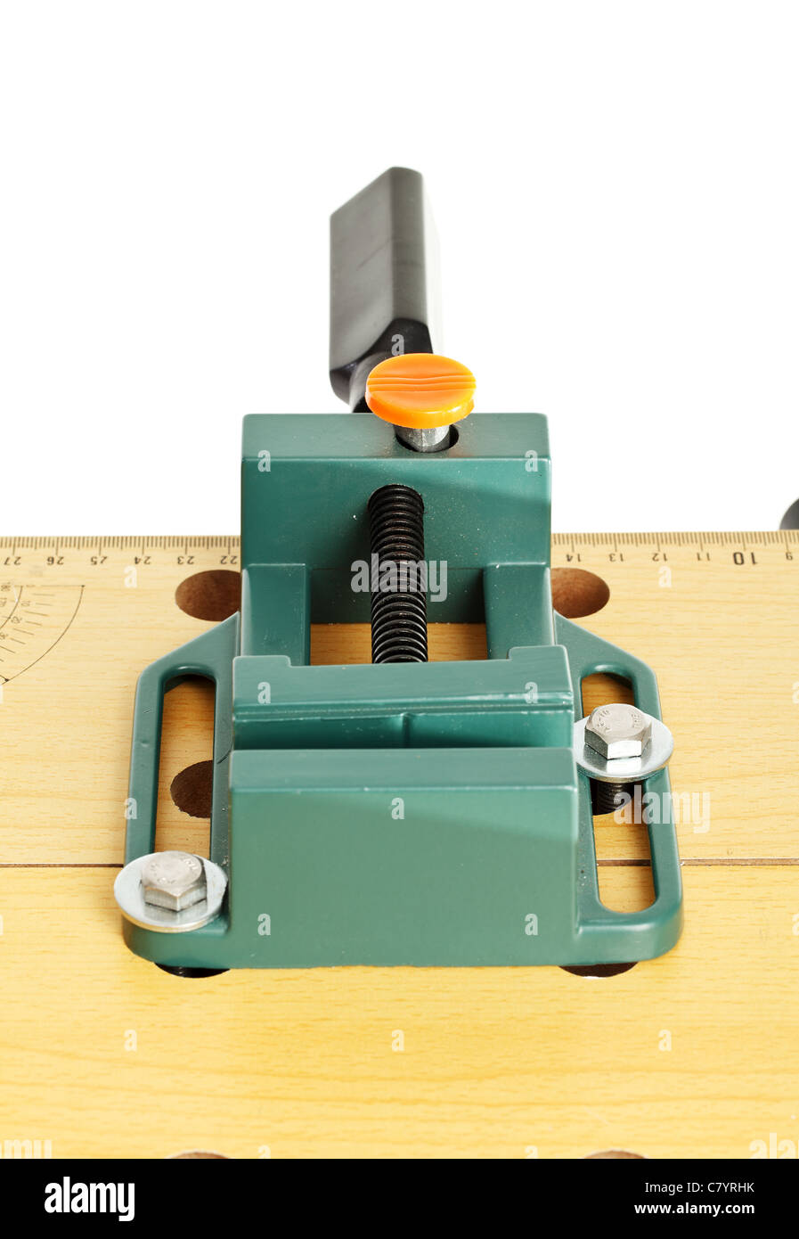 Work bench with clamp isolated on white background Stock Photo - Alamy