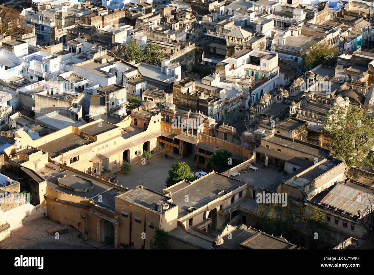 Aerial view of the the gate and court yard leading to Kuchaman Fort ...
