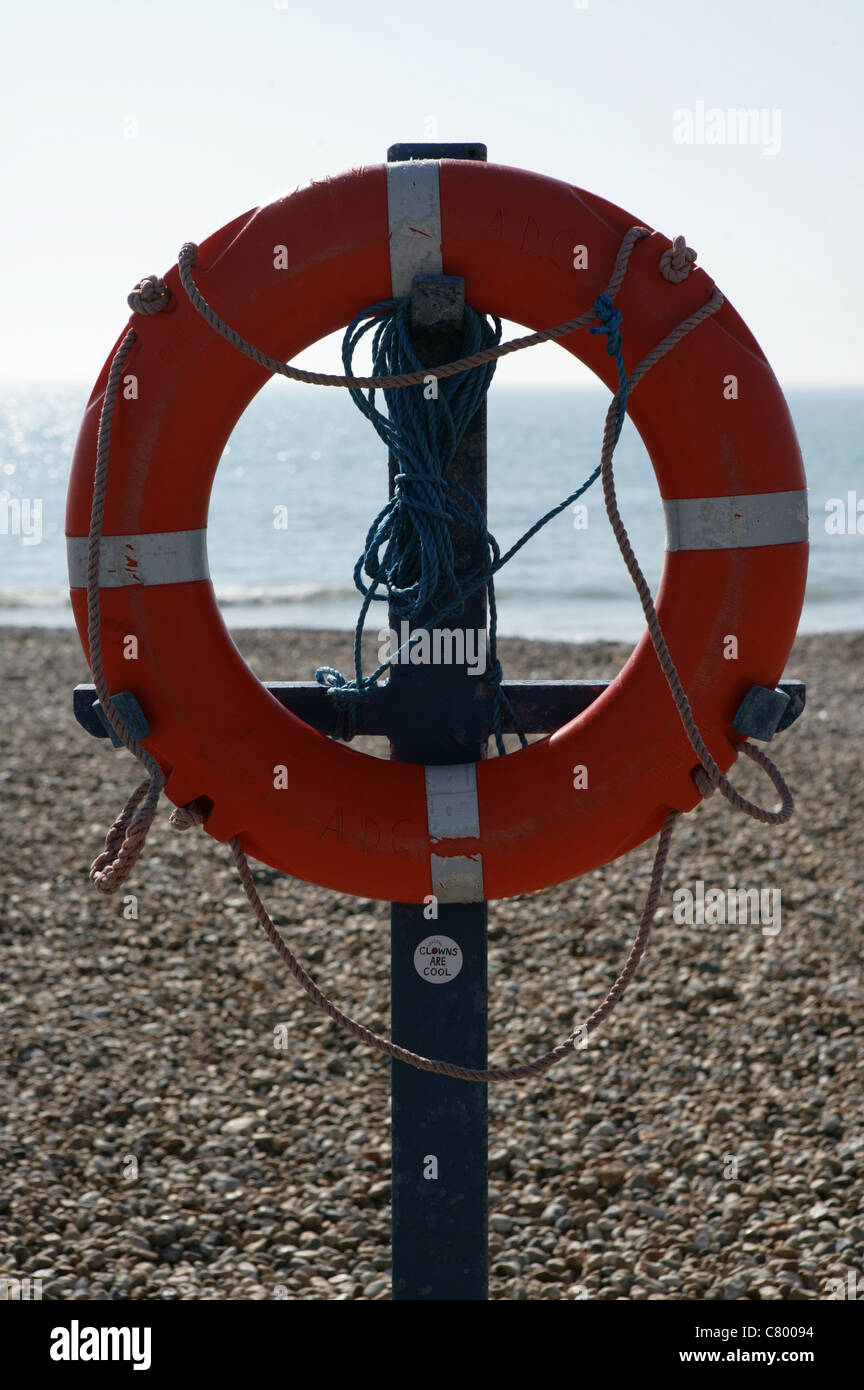 life ring at beach in uk Stock Photo - Alamy