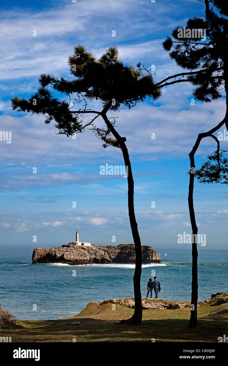 Mouro Island Lighthouse and Bay of Biscay Santander Cantabria Spain ...