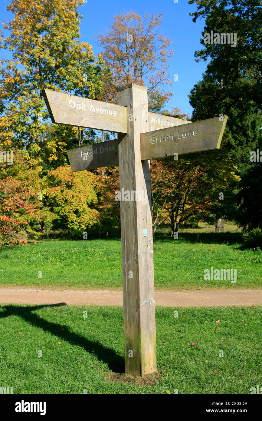 Wooden Signpost at Westonbirt Arboretum in Gloucestershire Stock Photo ...