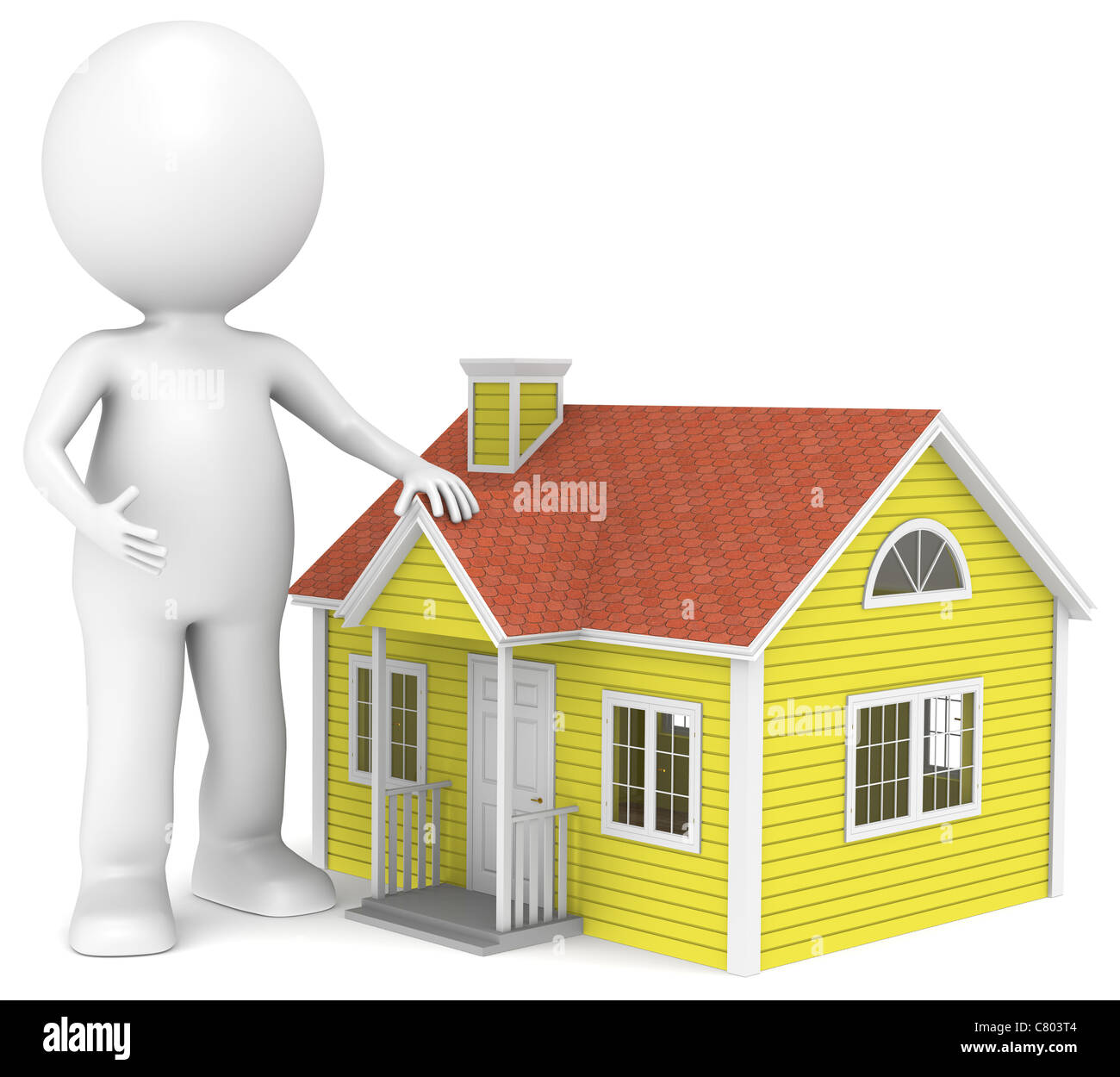 3D little human character in front of a House. People Series Stock ...
