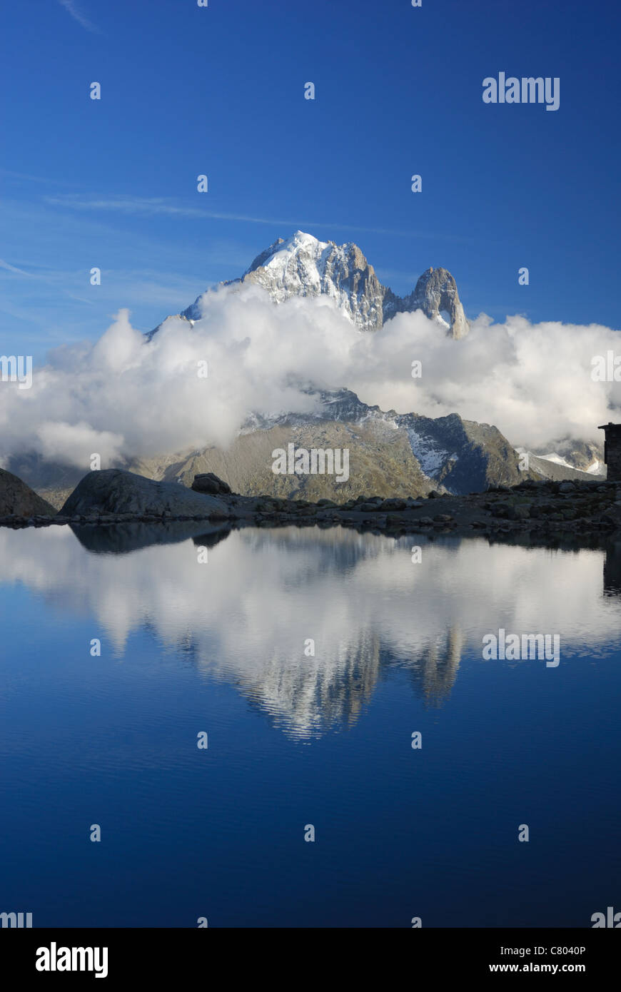 Mountain reflections on a lake Stock Photo - Alamy
