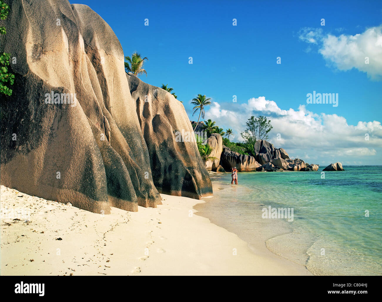 Famous rocks on La Digue island on Seychelles Stock Photo - Alamy