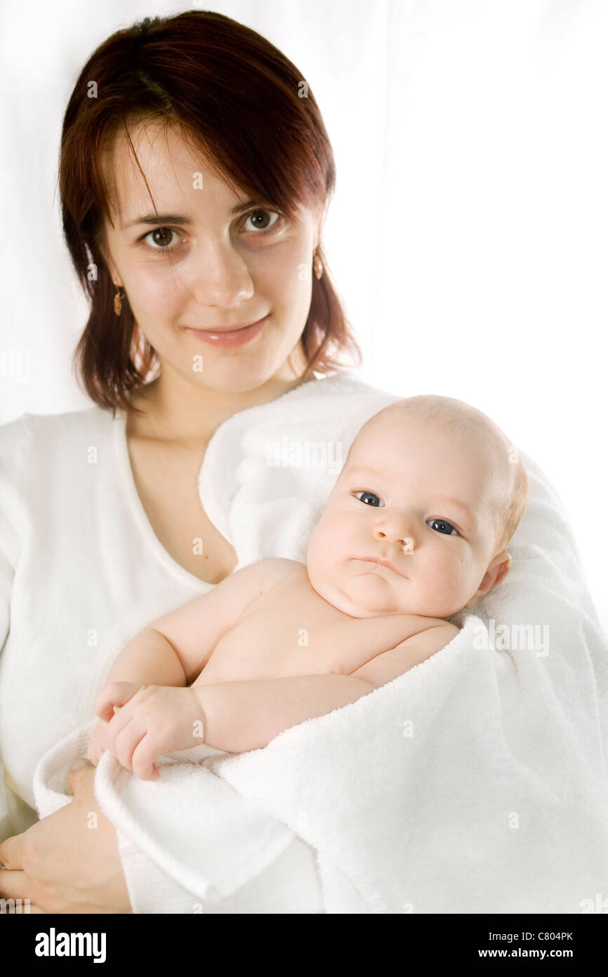 Mother keep Baby In her hands, isolated on white Stock Photo - Alamy