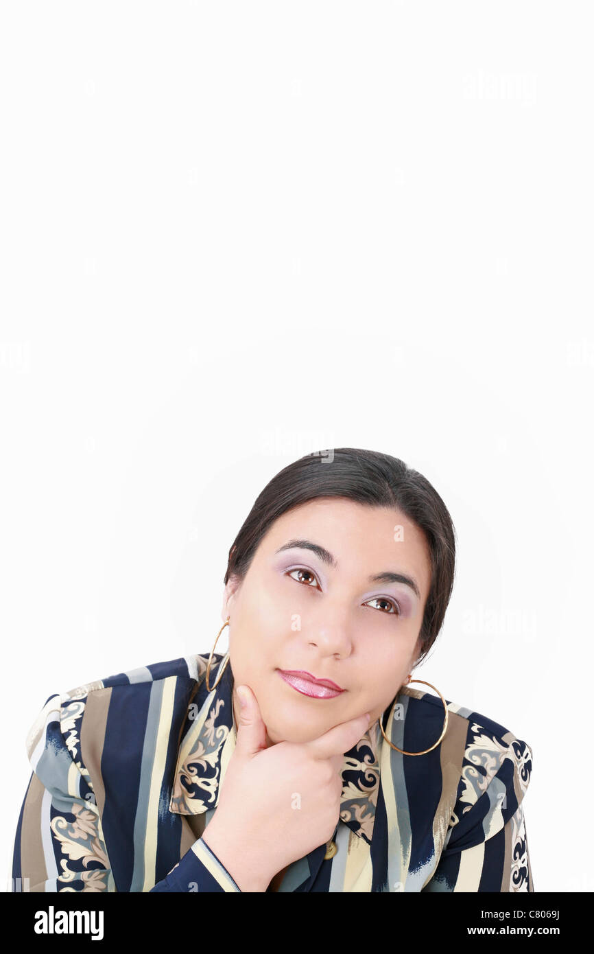thoughtful woman looking up isolated over white background Stock Photo ... thoughtful woman looking up isolated over white background Stock Photo ...