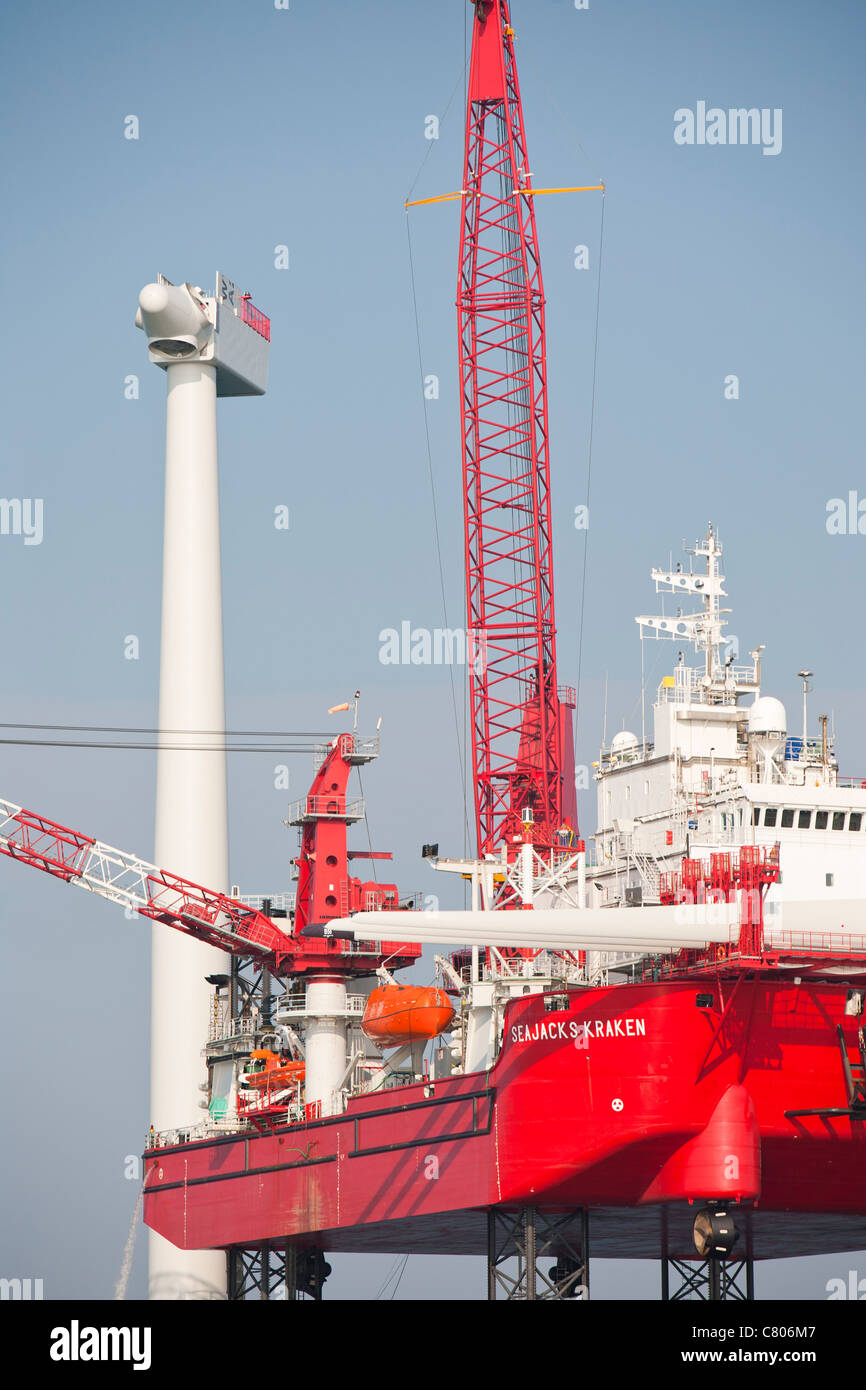 The Krakken, a jack up barge, that is constructing the wind turbines of ...