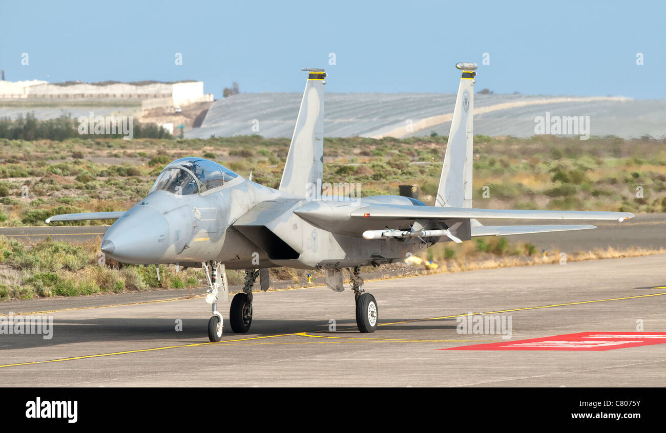 A U.S. Air Force F-15C Eagle on the flight line at Gando Air Base ...