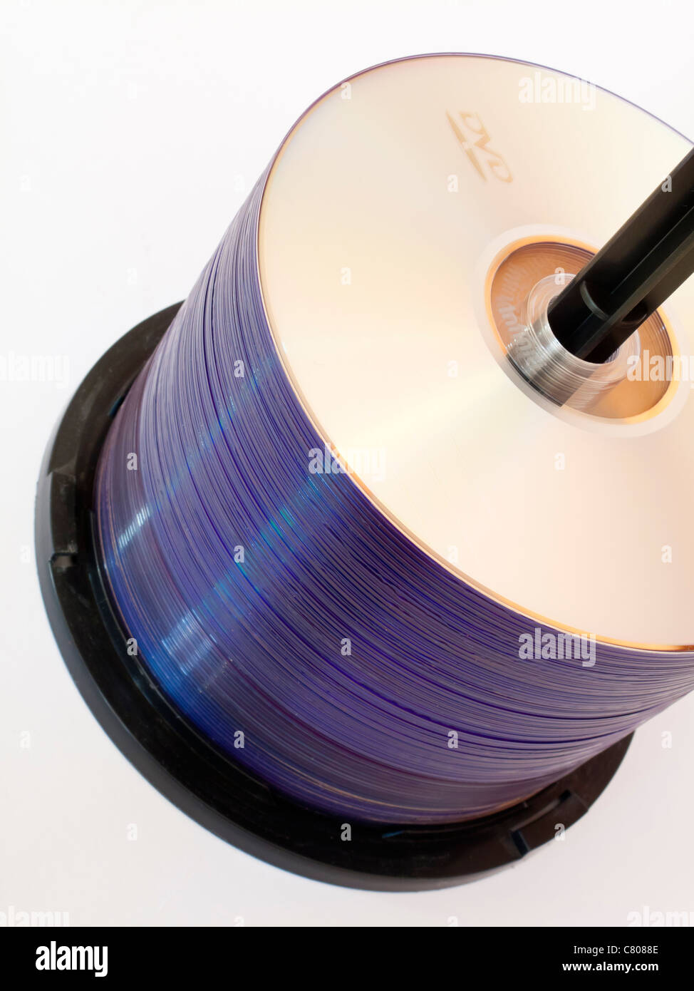 Pile of blank DVD discs on a plastic container Stock Photo - Alamy