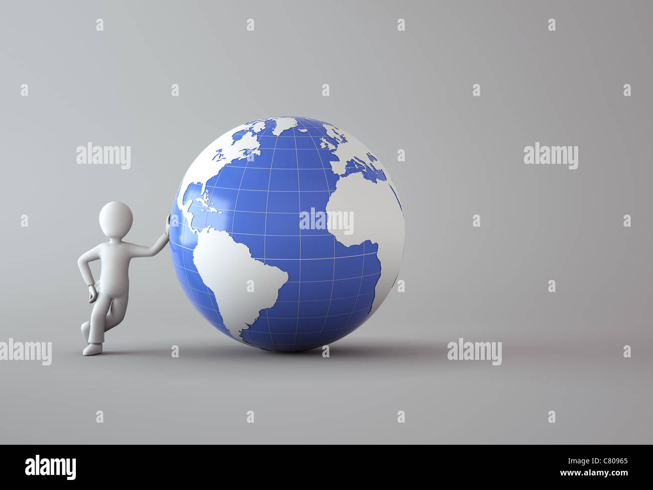 A 3d character with glossy blue globe Stock Photo - Alamy