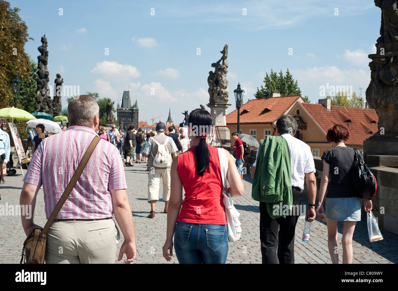 August 2011 - Czech Republic - Summer street scene on the bridge ...