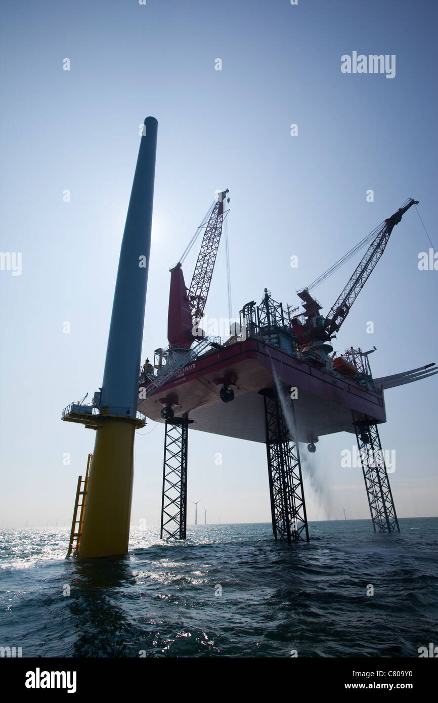 The Krakken, a jack up barge, that is constructing the wind turbines of ...