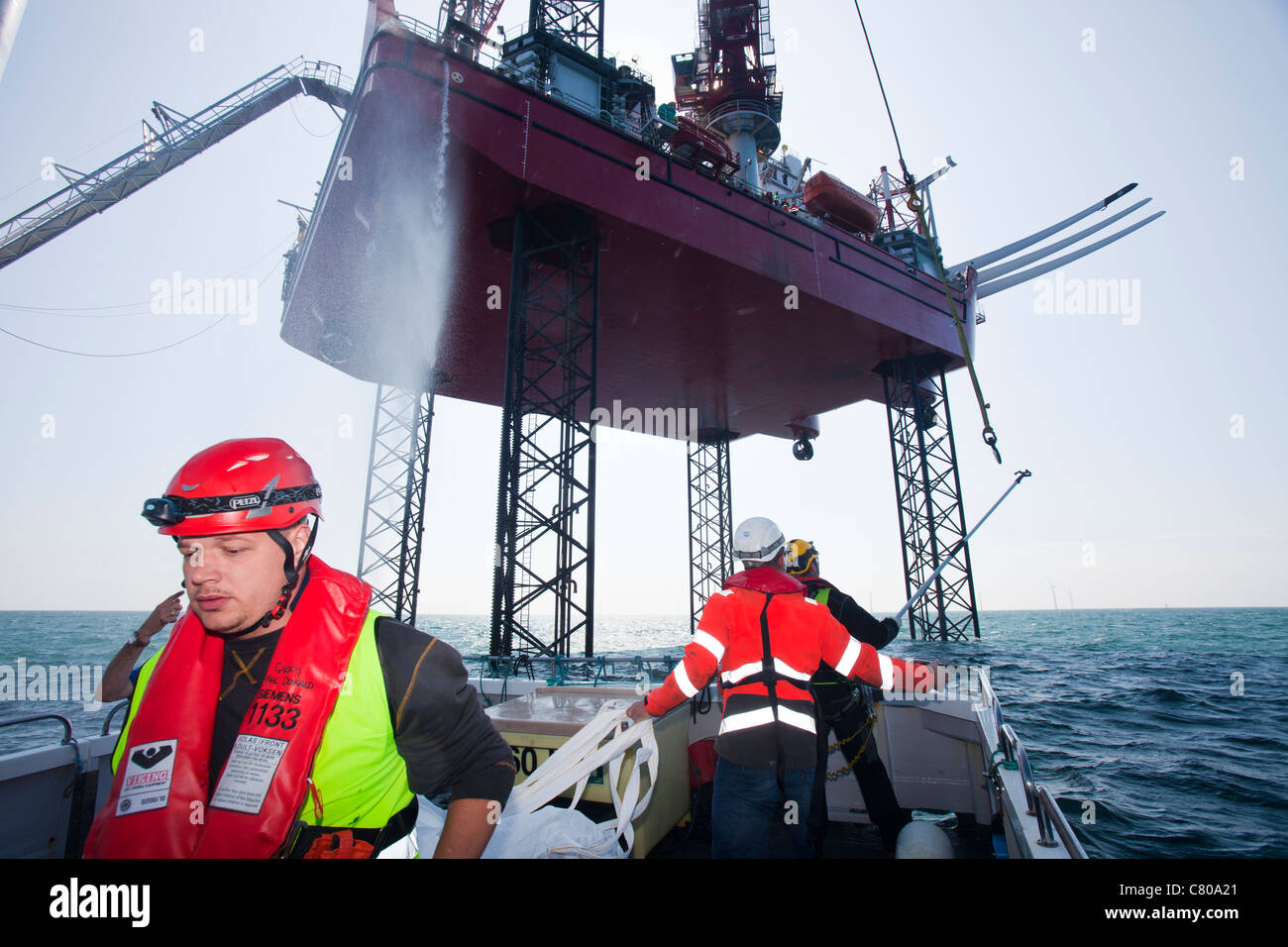 The Krakken, a jack up barge, that is constructing the wind turbines of ...