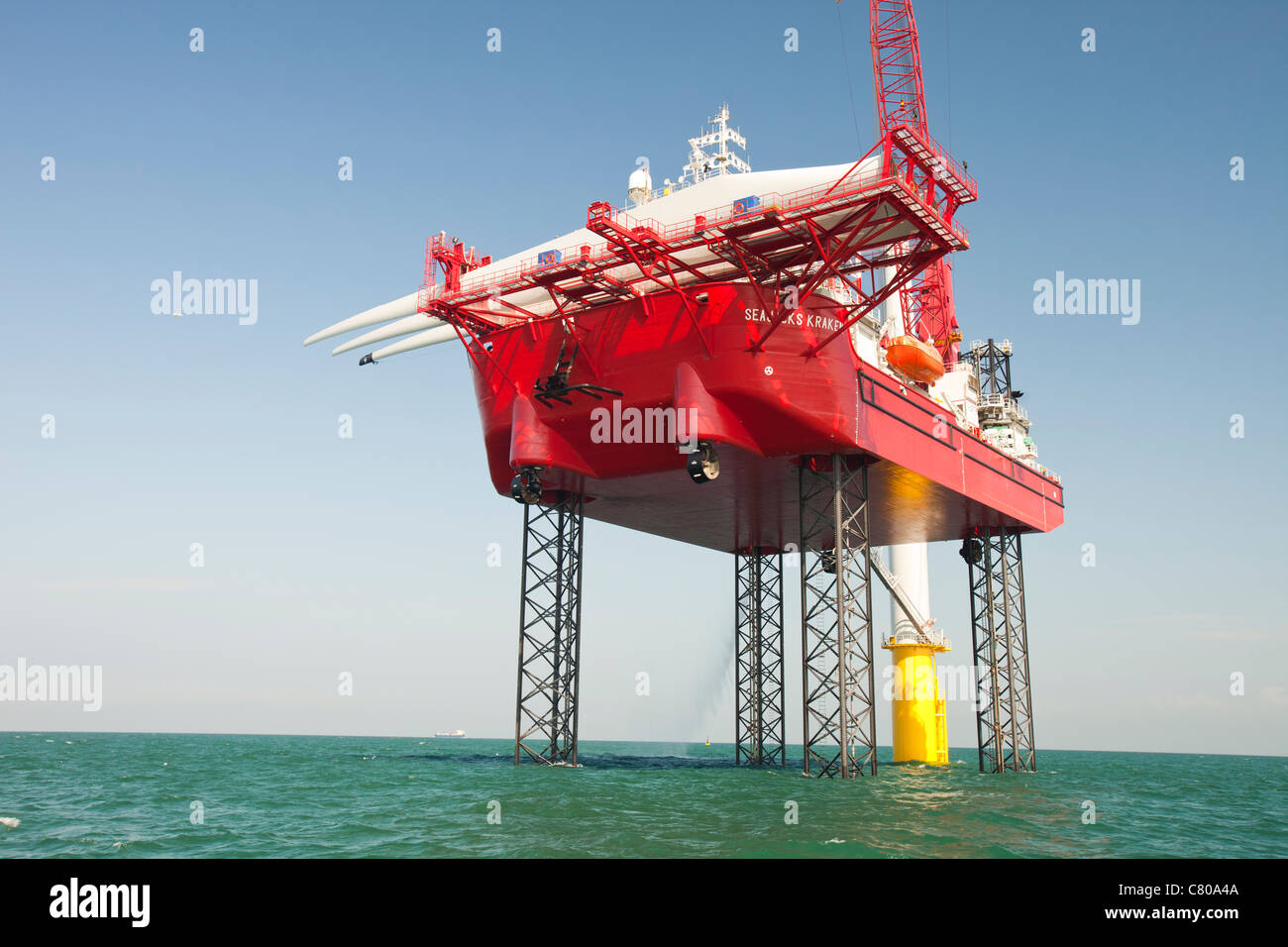 The Krakken, a jack up barge, that is constructing the wind turbines of ...