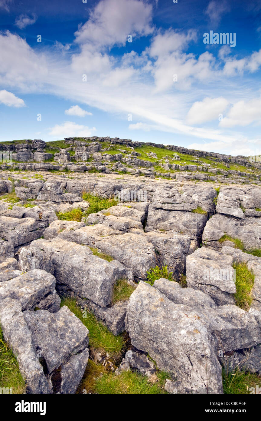 The limestone pavement above Malham Cove in the Yorkshire Dales ...
